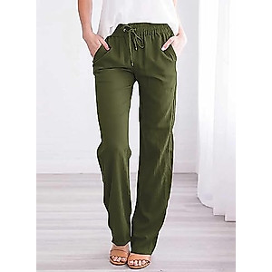 Acelitt Womens Casual Linen Pants Lightweight Drawstring Elastic Waist Spring Summer 2025 Beach Slacks Comfy Trousers with Pockets Green X-Large
