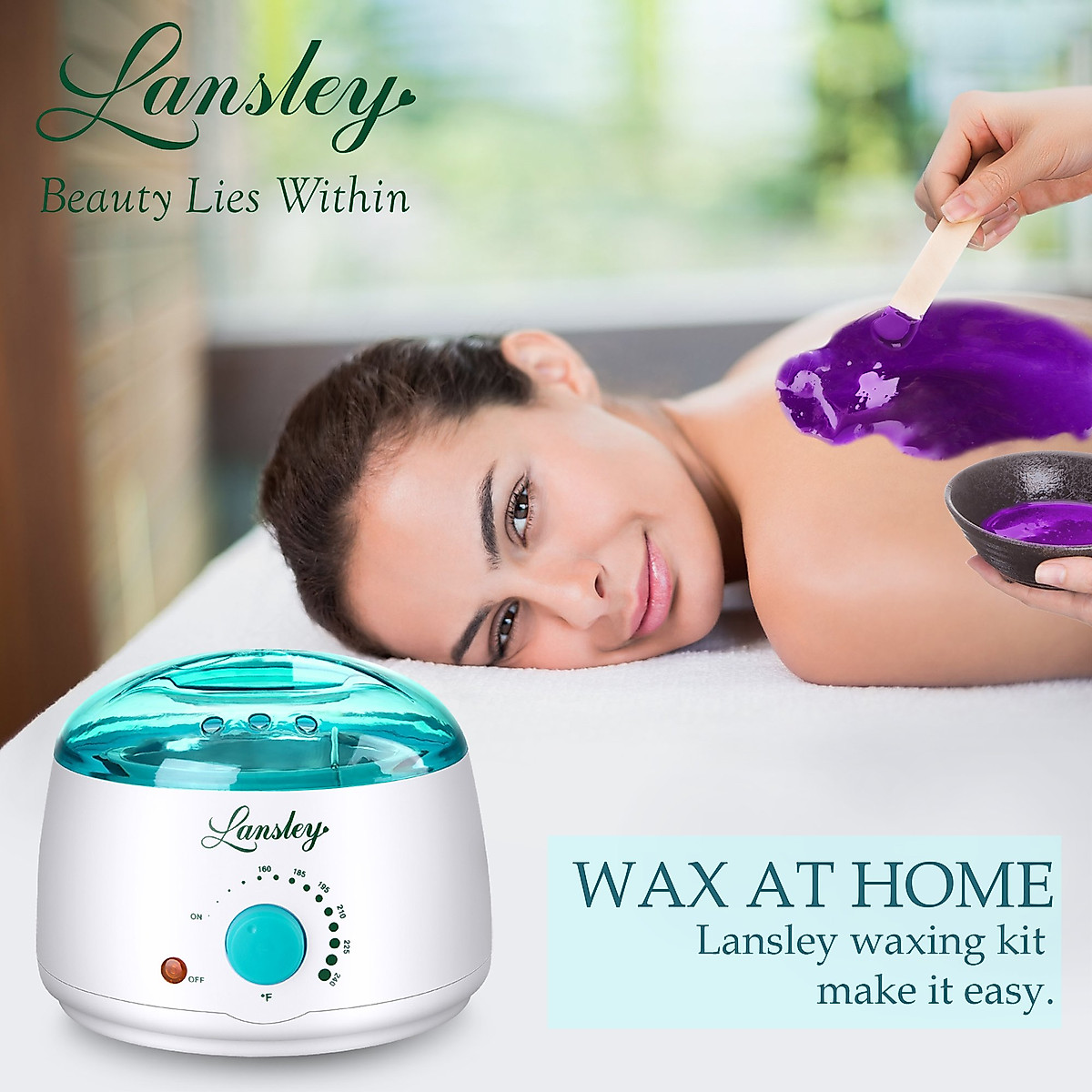 Lansley Wax Warmer Hair Removal Home Waxing Kit Electric Pot Heater for Rapid Waxing of All Body, Face, Bikini Area, Legs with 4 Flavor Hard Wax Beans & 10 Wax Applicator Spatulas(At-home Waxing)
