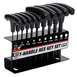 Performance Tool W80275 10-Piece Metric T-Handle Allen Wrench Set, Long Arm Hex Key Wrench Set