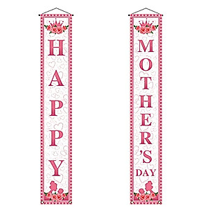 Vohado Happy Mother's Day Porch Banner Mothers Day Welcome Porch Sign Pink Heart Wall Hanging Banner Spring Gathering Party Porch Sign Front Door Holiday Party Decor