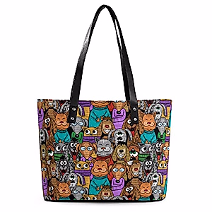 Womens Handbag Cats And Dogs Animal Leather Tote Bag Top Handle Satchel Bags For Lady