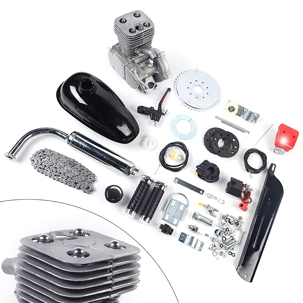 Gdrasuya10 100CC Bicycle Engine Kit, 2-Stroke Gas Motorized Bike Motor Set, Full Set Petrol Gas Motor Engine Kit, Gas Motorized Bike Petrol Gas Engine Kit for Most 26" /28" Bikes