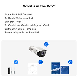 ONWOTE 4K 8MP PoE IP Security Camera, AI Human Vehicle Detection, 3840x2160P, 128° Field of View, Video Audio, Indoor Outdoor, Add-on Camera to PoE NVR System
