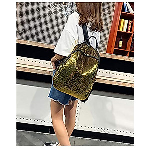 GANYGLE Sequin bag leisure travel backpack campus student schoolbag Holographic bag (Yellow)