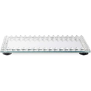 Small Mirrored Crystal Bead Serving Tray (9.4 x 5.75 x 1 Inches)
