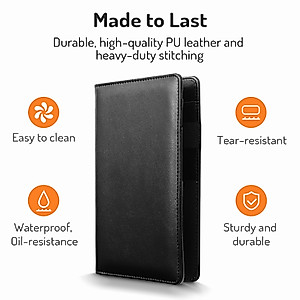 Forvencer Server Book, 2 Zipper Pockets, Leather Server Books for Waitress, Waitress Book, Sturdy Waiter Book, Serving Waitress Accessories Fit Server Apron Waitress Notepad (Black)