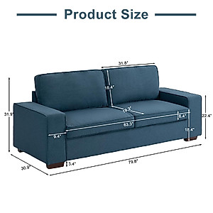 UIXE 80" Loveseat Sofa, Modern Love Seat Living Room 3-Seater Couches with Linen Fabric Cushion, Mid Century Upholstered Wide Track Armrest Couch Comfy Solid Wood Furniture for Bedroom, Blue