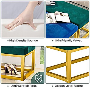 Lamerge Velvet Bench,Modern Upholstered Entryway Bench Bedside Bench, Dining Long Bench with Golden Metal Frame,Perfect for Dressing Room,Living Room,Hallway,Bedroom and So on,Emerald (LVB-E)