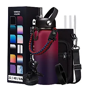 32OZ Insulated Water Bottle with Straw - Spout Lid, Sweat-Proof & BPA-Free Metal Reusable Water Bottles, Wide-Mouth Vacuum Insulated Bottle with Paracord Handle, Bottle Sleeve Bag & Protective Boot
