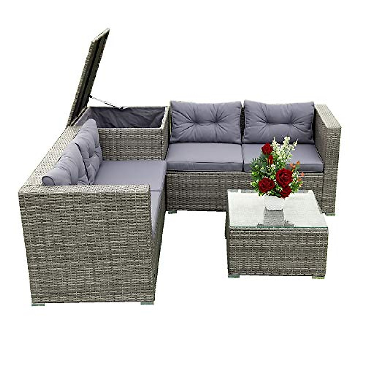 FANYE 4 Pieces Patio Sofa Sets Outdoor Conversation Group,PE Wicker Rattan Sectional Upholstered Furniture Include Armchairs, Loveseat and Cushions