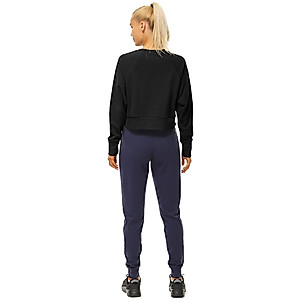 icyzone Cropped Crewneck Sweatshirt for Women, Casual Long Sleeve Pullover Tops for Spring Fall Winter (Medium, Black)