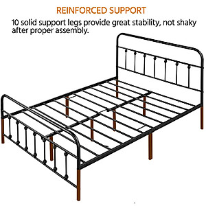 Topeakmart Full Size Victorian Style Metal Bed Frame with Headboard/Mattress Foundation/No Box Spring Needed/Under Bed Storage/Strong Slat Support Black