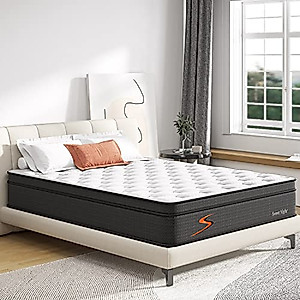 Sweetnight Queen Mattress, 12 Inch Pillow Top Queen Size Mattress in a Box, Bamboo and Gel Memory Foam Hybrid Mattress, Individually Wrapped Spring for Motion Isolation & Support, Siesta