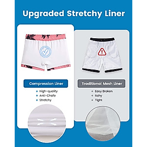 maamgic Mens Swim Trunks with Compression Liner Short Stretch Mens Bathing Suit Quick Dry Swimming Trunks Swimsuit Plamtree Pink Large