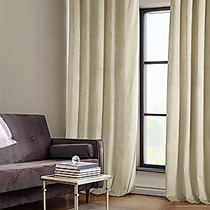 HPD HALF PRICE DRAPES Blackout Solid Thermal Insulated Window Curtain 50 X 84 Signature Plush Velvet Curtains for Bedroom & Living Room (1 Panel), VPYC-SBO161204-84, Angora Beige