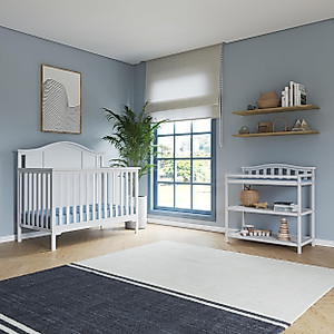 Child Craft Arch Top Infant Changing Table, Water-Resistant Pad and Safety Strap, Anti-Tip Kit Included to Prevent Tipping, Non-Toxic, Baby Safe Finish (Matte White)