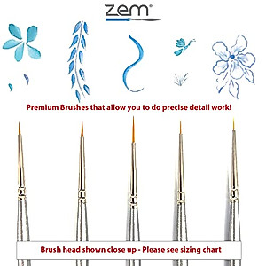 ZEM Brush Golden Taklon Mini Detail Brush Set Liner 20/0, Mini Liners 20/0, 10/0, Details 10/0, 5/0