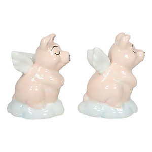 Set Of 1 Ceramic When Pigs Fly Angel Pig Couple On Clouds Kissing Salt And Pepper Shakers
