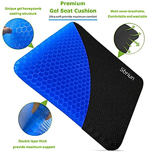 Gel Seat Cushion, Office Seat Cushion Breathable Chair Pad for Office Chair/Car/Wheelchair/Long Sitting, Thick Cooling Gel Cushions for Pressure Sores, Tailbone, Back, Sciatica Pain Relief