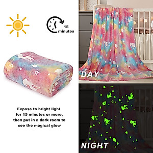 Cozwiv Glow in The Dark Blanket for 1-10 Year Old Girl Birthday Ideas Cool Unicorns Gifts for Age 1 2 3 4 5 6 7 8 9 10 Year Surprise Toys for Kids Toddler Blanket 50”X60”