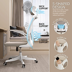 Monhey Ergonomic Office Chair Office Chair with Lumbar Support & Headrest & Flip-up Arms Height Adjustable Rocking Home Office Desk Chairs Swivel High Back Computer Chair Warm Taupe Mesh Study Chair