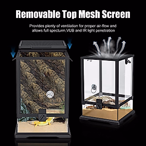Lurmmue Tempered Glass 10 Gallon Reptile Tank,12"x12"x18" Top Screen Ventilation Durable Reptile Habitat Tank with Heat Resistant Aluminum Alloy Frame, for Bearded Dragon,Lizard,Spider,Hamster