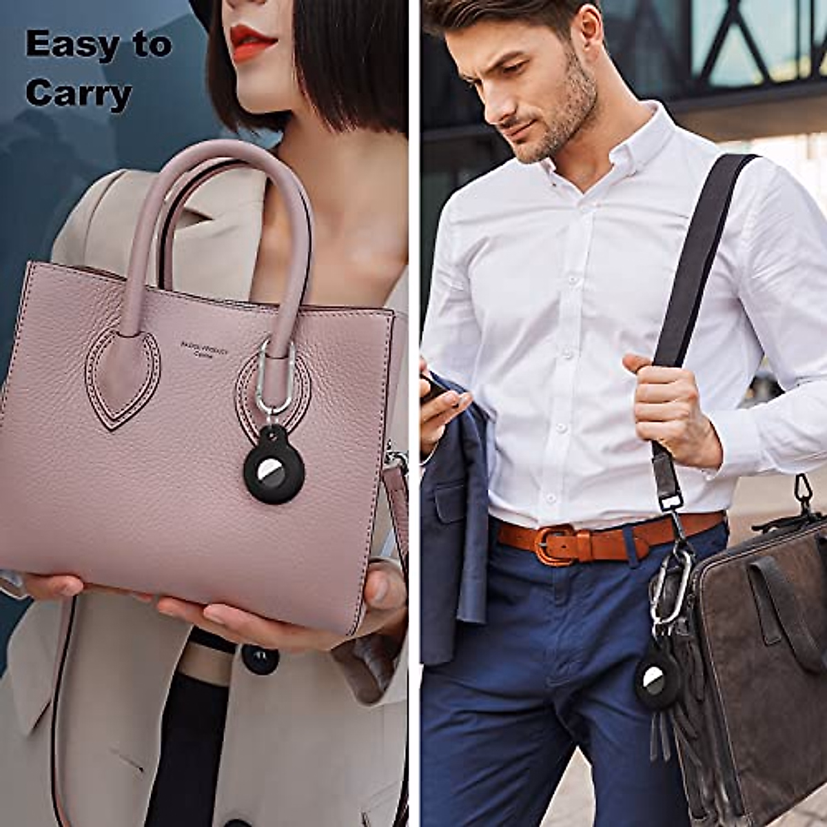 Koaichi Compatible with AirTag Case, Scratch-Resistant, Easy to Carry, Silicone Protective Cover with Carabiner - Black