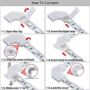 Nicelux 90 Degree Corner 4 Pin L Shape Connector for 10mm RGB LED Strip Light Non-Waterproof IP20(10 PCS)