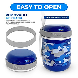 Thermos for Hot Food, Kids Lunch Insulated Stainless Steel Wide Mouth Jar, Boys Soup Container, Toddlers Day Care Pre-School, Leakproof Easy Grip Thermal Vacuum Seal 10 oz 300 ML Blue Orange Dinosaur