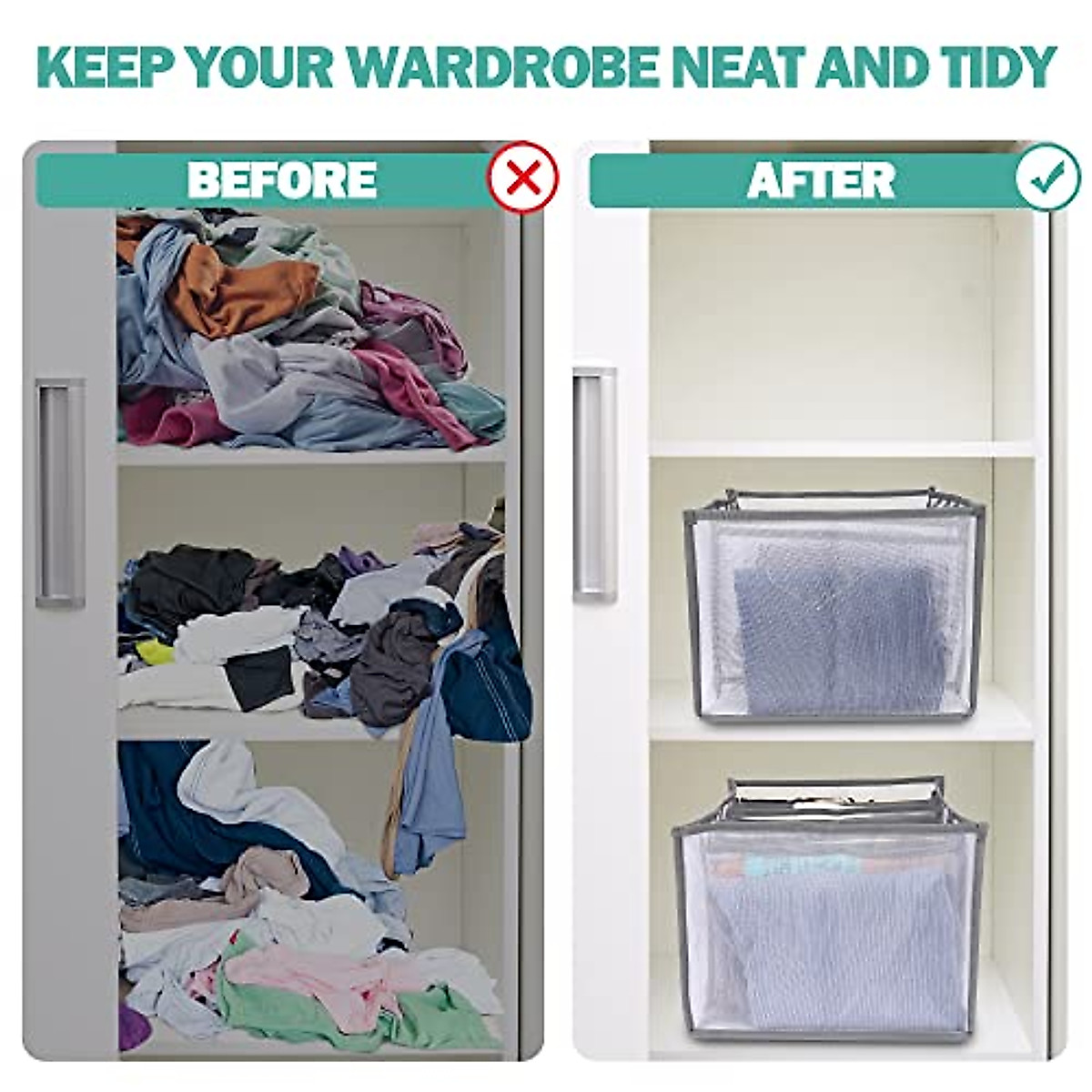 2 Pcs Wardrobe Clothes Organizer Upgrade Foldable Pants Clothes Drawer Organizers Large Washable Compartment Storage Box for Jeans T-shirts Leggings(7 Grids)