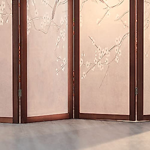 Furnnylane 4 Panel Room Divider Screen,Folding Wall Divider for Room Separation,Panel Room Divider,White Plum Blossom and Birds,67" H x 63" W