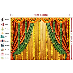 Lofaris India Pooja Photography Backdrop Puja Ganpati Pooja Traditional Mehndi Festival Background Decorations Wedding Party Marigold Garlands Photo Props 10x7ft