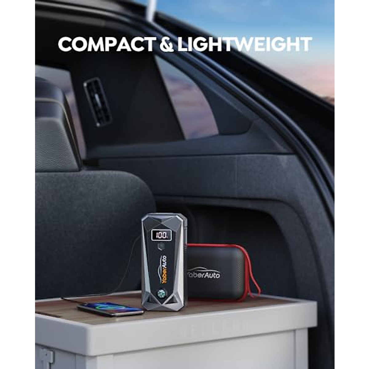 YaberAuto 5500A Car Battery Jump Starter for All Gas/10.0L Diesel Engines, 99.16Wh Portable Car Jump Starter Battery Pack, 12V Jump Box Battery Jumper Starter Portable with Safety Jumper Cables, Light