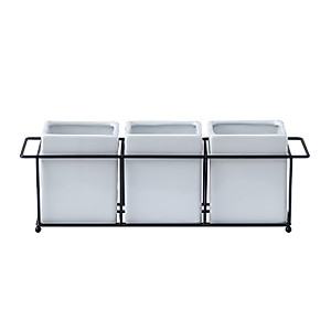 3 Piece Ceramic Flatware Holder with Metal Rack, Porcelain Silverware Caddy, Silverware Cutlery, Perfect for Home, Kitchen & all gatherings with friends, family