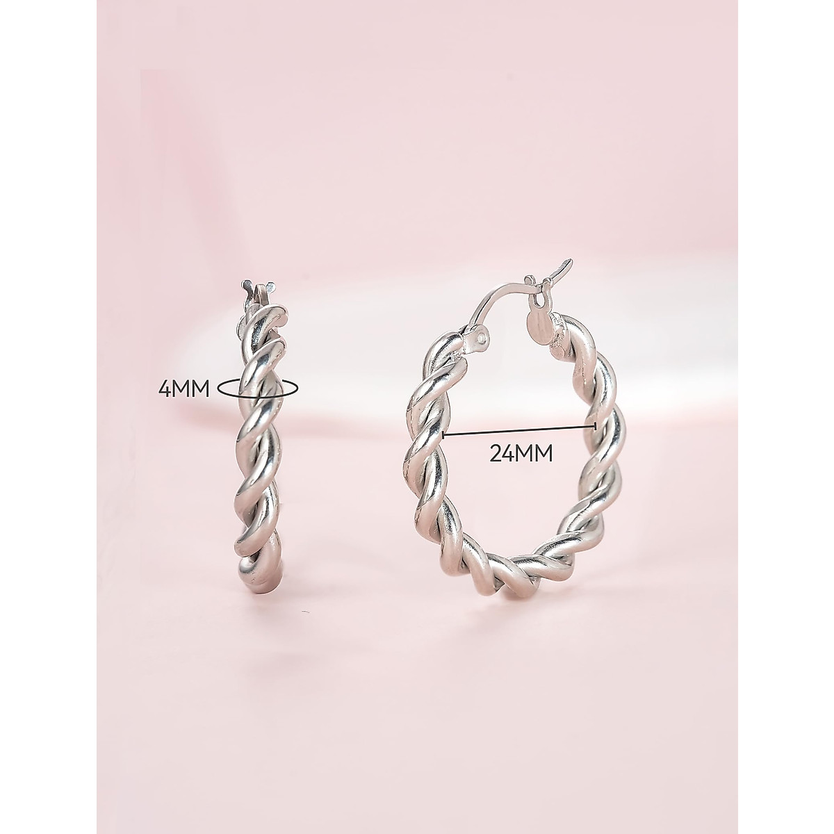 Limerencia hypoallergenic Pure Titanium Twisted Rope Round Hoop Earrings for women (24mm Twisted Rope Hoop, Silver)