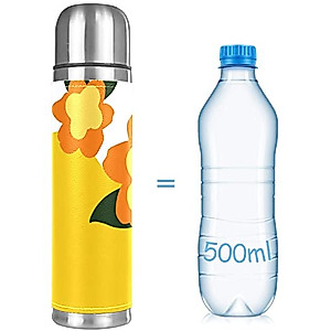 Stainless Steel Leather Vacuum Insulated Mug Flowers Thermos Water Bottle for Hot and Cold Drinks Kids Adults 16 Oz