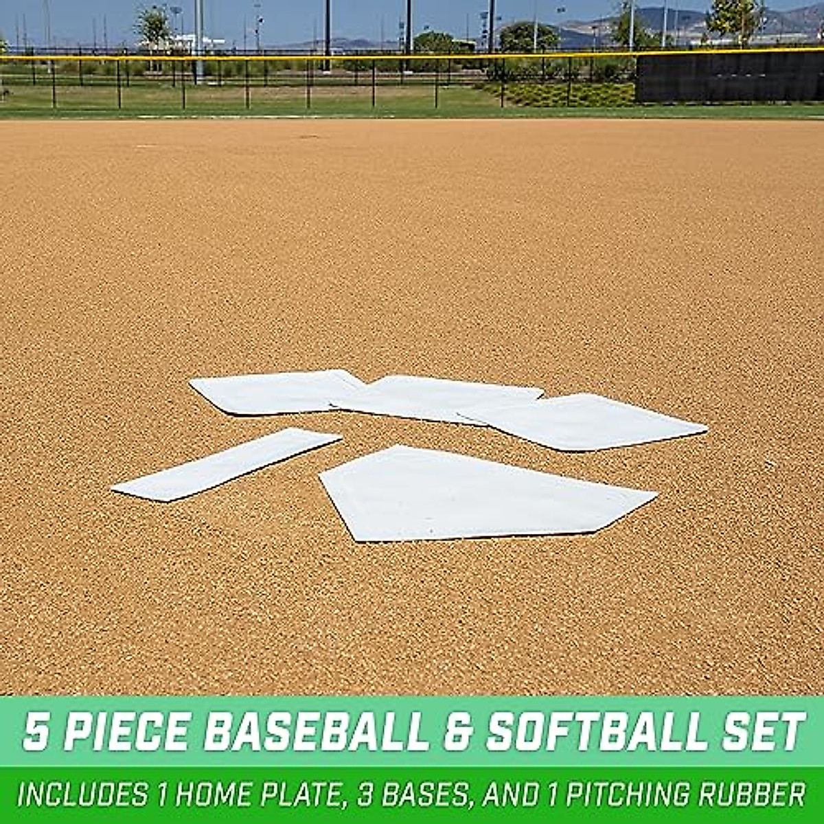 GoSports Baseball & Softball 5 Piece Base Set - Rubber Field Bases for Kids & Adults