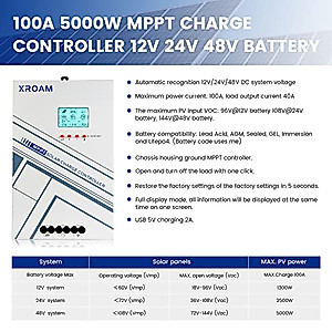 MPPT Solar Charge Controller 100A 12V 24V 48V Auto,Max Input 150V PV Solar Panel Regulator Fit Common Negative Ground,Solar Panel Charging Generator for AGM Gel Sealed Flooded Lithium Battery
