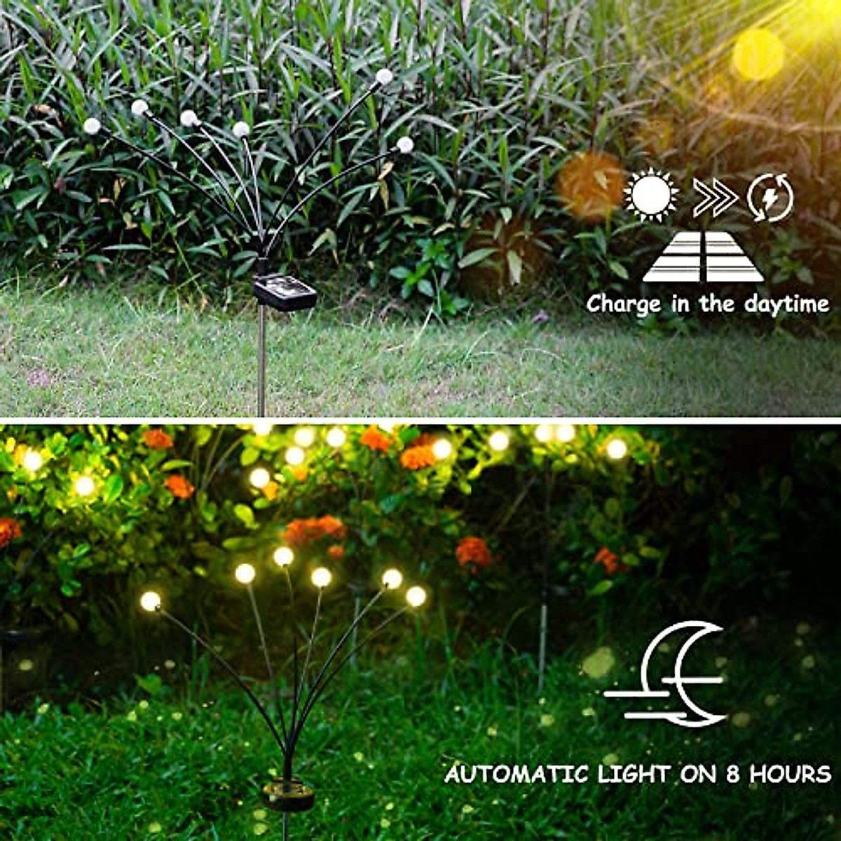 valktech Solar Garden Firefly Lights Solar Swaying Light, Sway by Wind, Solar Outdoor Lights, Yard Patio Pathway Decoration, High Flexibility Iron Wire & Heavy Bulb Base, Warm White(4 Pack)