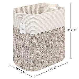 Laughbird Extra Large Tall Basket Folding Bamboo Rectangle Handle Bins With Handle, Bathroom Dirty Clothes Basket, Bedroom, Toy, Pillows, Closet Organizer White Brown Collapsible Laundry Baskets