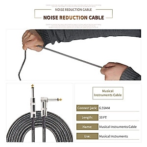 SUNYIN Amp Cord for Electric Guitar,10-Feet Electric Instrument Guitar Bass Cable,Straight to Right Angle Guitar Amp Cord with Gold Plated 3.5mm&6.5mm Stereo Adapter,Audio Cable,4 Picks