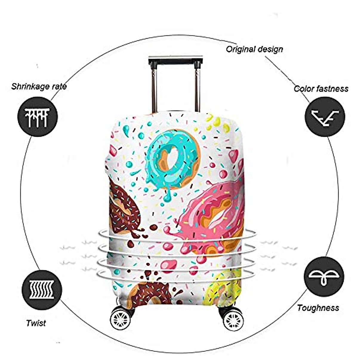 IBILIU Travel Luggage Cover Protector Funny Splashes Donuts Cute Dessert Suitcase Cover Protectors Washable Luggage Suitcase Cover for 25-28 Inch L