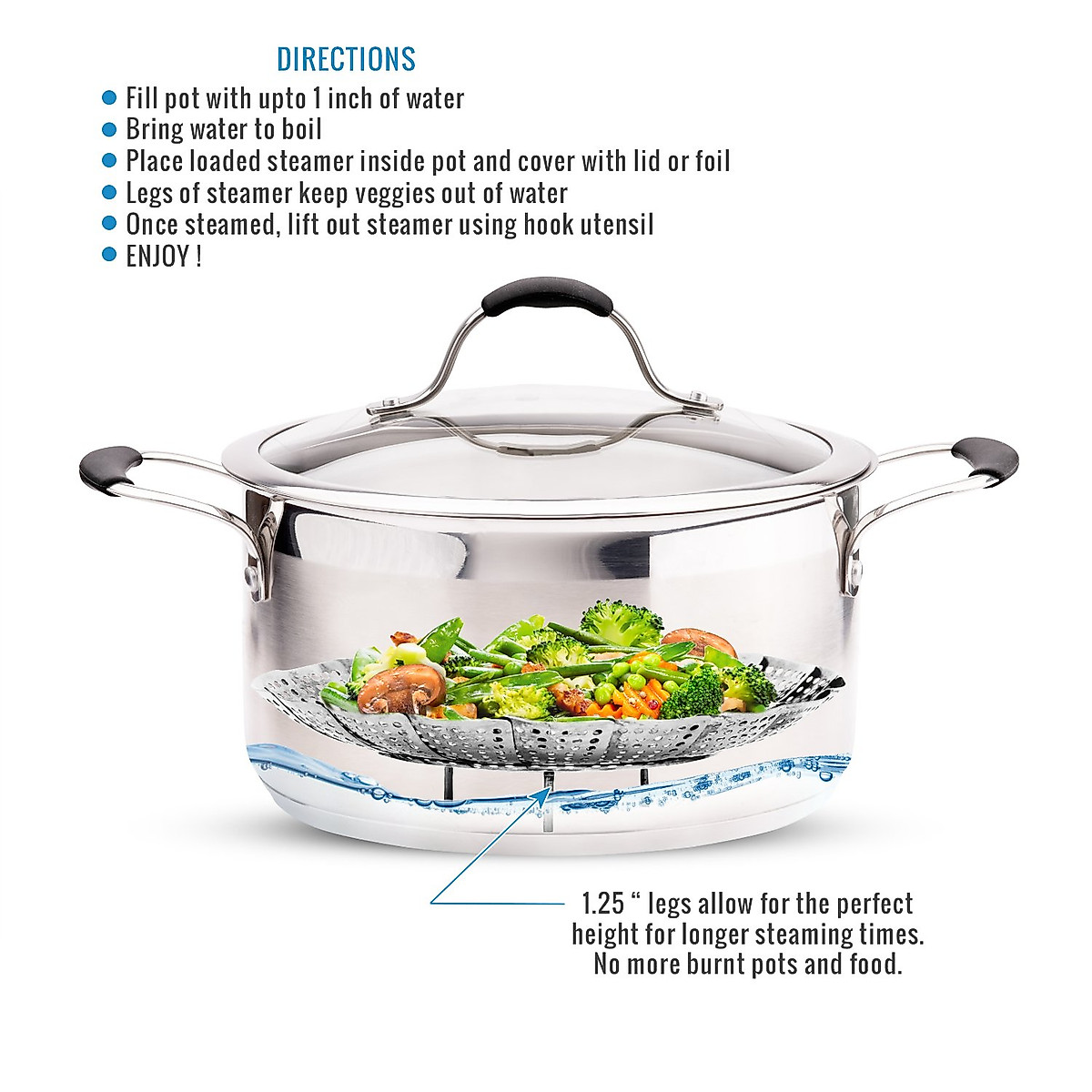 Two-Pack Vegetable Steamer Baskets (Two Sizes) Folding Expandable Steamer Inserts for Instant Pot Accessories, Safety Tool, Stainless Steel, Pressure Cooker, Pot in Pot, Food Steamer Cooking