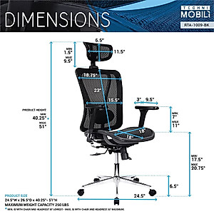 Techni Mobili Mesh Office Chair, Black