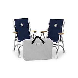 FORMA MARINE Boat Chairs High Back Off-White Deck Folding Marine Aluminum Teak Furniture Set of 2 M150W