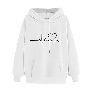 women solid basic hoodies casual loose fashion long sleeve crewneck blouse lady comfy warm pocket drawstring sweatshirt White