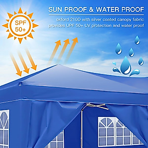 Rovibek 10x20 Pop Up Canopy with Sidewalls Tents for Parties Outdoor Backyard Party Tent Carport Canopy, with Sandbags, Storage Bag, Blue