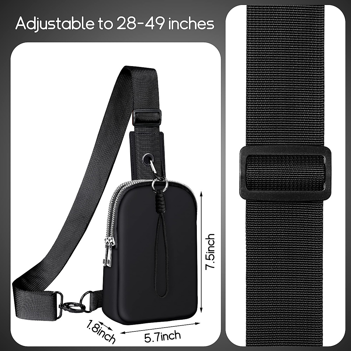 Small Sling Bag for Women Crossbody Fanny Packs Purses Chest Bags with Adjustable Shoulder Belt for Travel Sport Camping（Black）