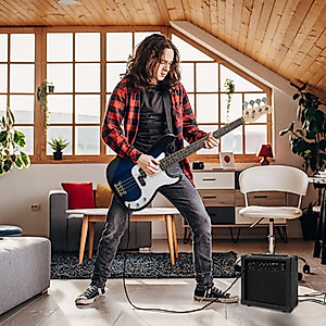 Electric Bass Guitar 4 Strings, 46 Inch Full Size Beginner Kit with 15W Amp, Gig Bag, Strap, 3 Picks for Beginner Adults Teens, Right Handed