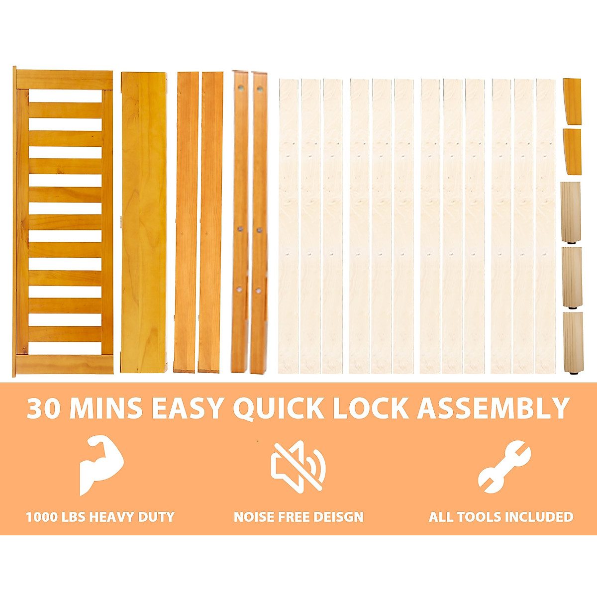 HWGEBY Queen Wood Bed Frame with Headboard, 14 Slats, No Box Spring Needed, Modern, Brown